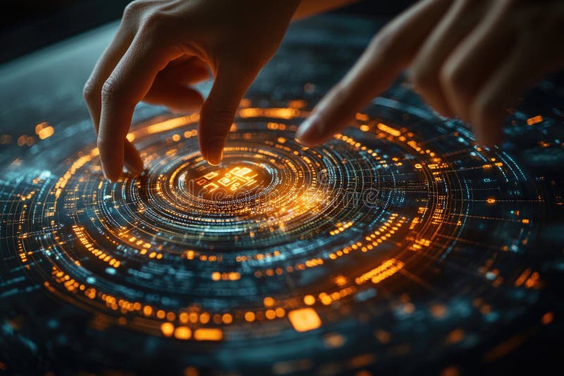 Detailed Pie Chart Projected in Dark Room with Person Pointing at Key ...