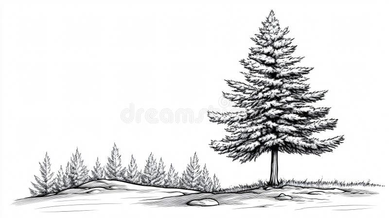 Detailed Pine Tree Continuous Line Drawing for Designers and Artists ...