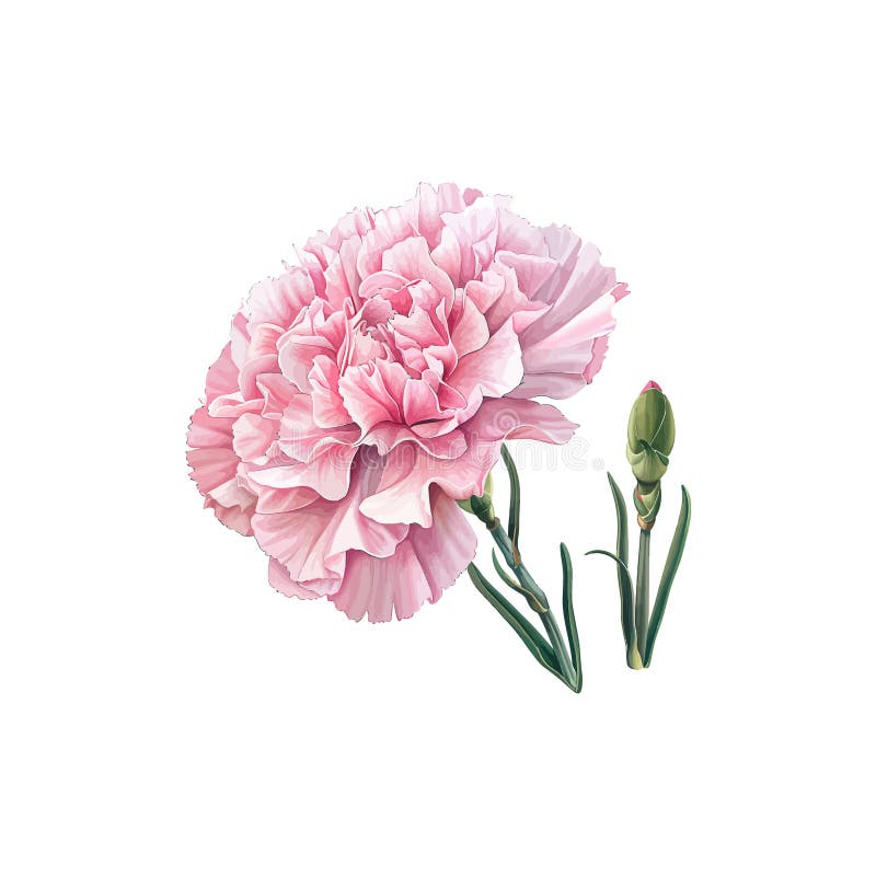Detailed Pink Carnation with Bud. Vector Illustration Design Stock ...