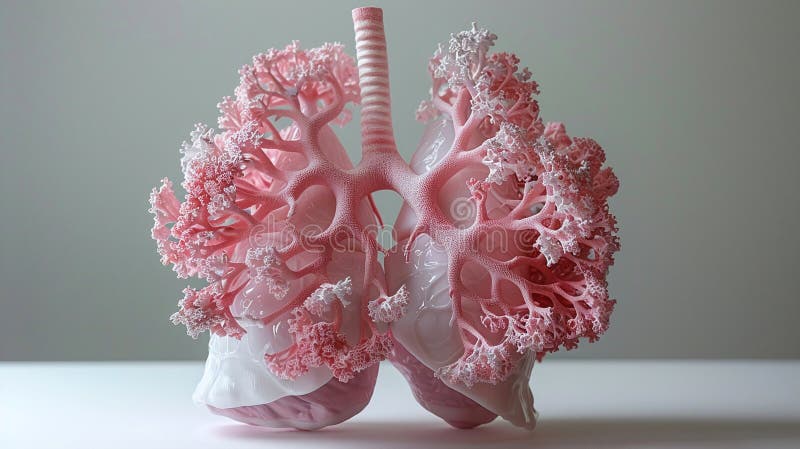 Detailed Pink and White Human Lungs Model with Tree-Like Bronchi on a ...