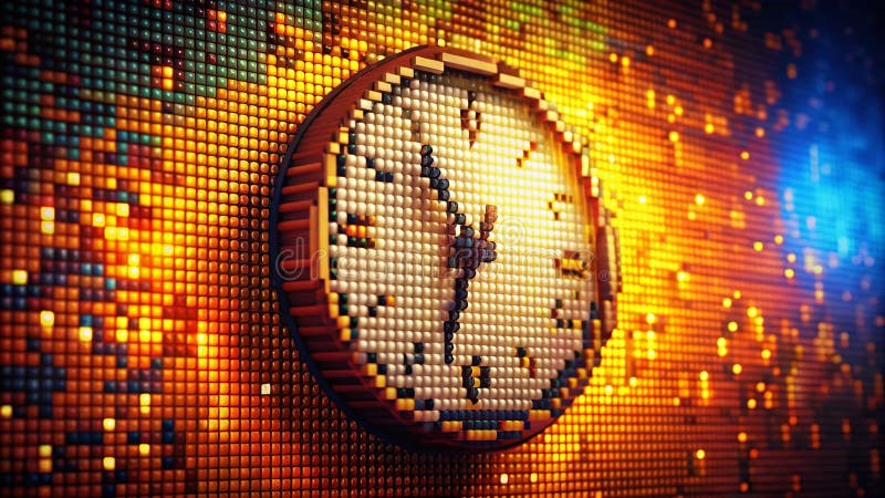 Detailed Pixel Art Clock at Noon a Stunning Illustration with Deep ...