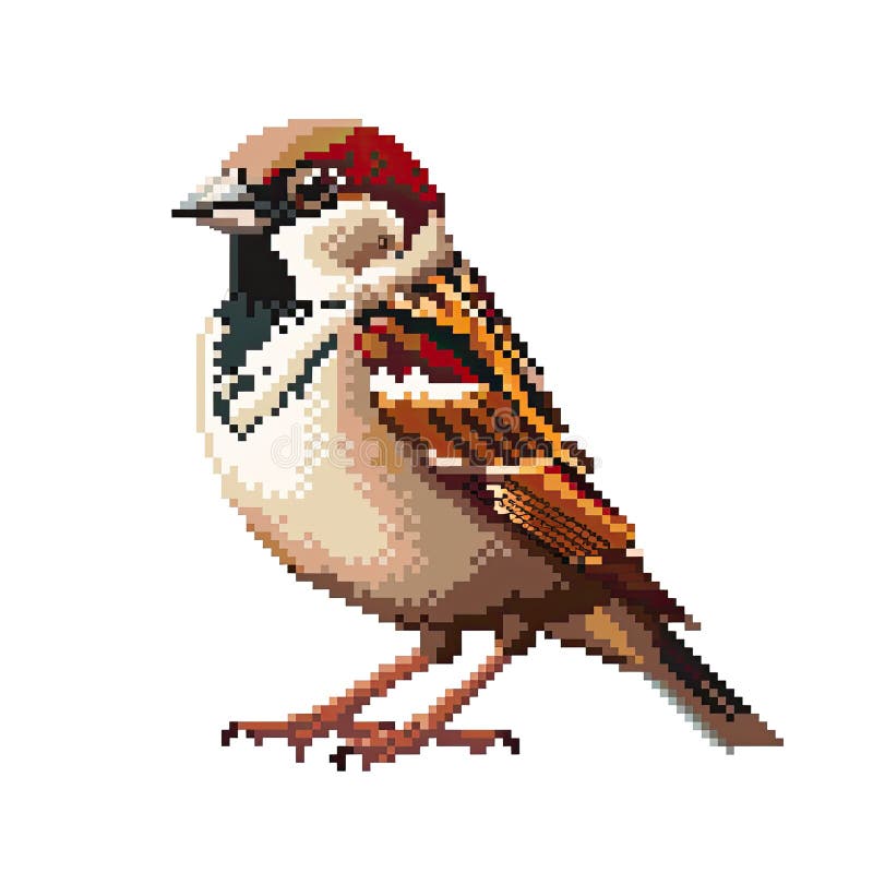 Pixel Art House Sparrow Bird Illustration Stock Illustration ...