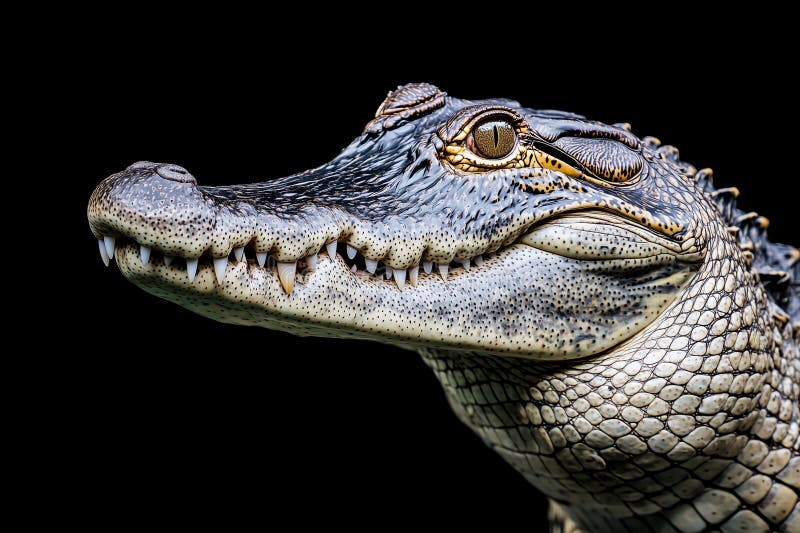 Detailed Portrait of a Crocodile with Unique Features on Solid Black ...