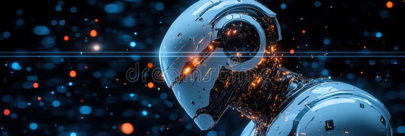 A Detailed Portrait of a Humanoid Android with a Futuristic Metallic ...