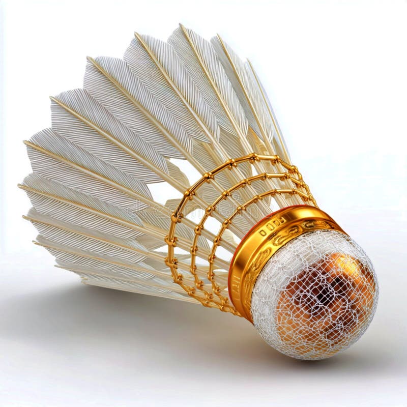 Close Up of a Shuttlecock with Feathers and Gold Accents Stock ...