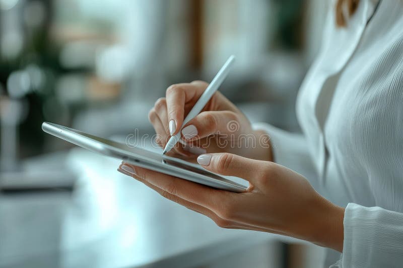 Close-up of Person Using a Digital Stylus on a Touchscreen Tablet Stock ...