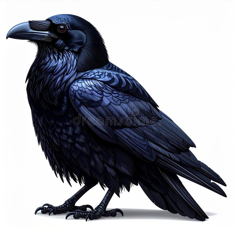 Detailed Profile of a Black Raven on White Background Stock ...