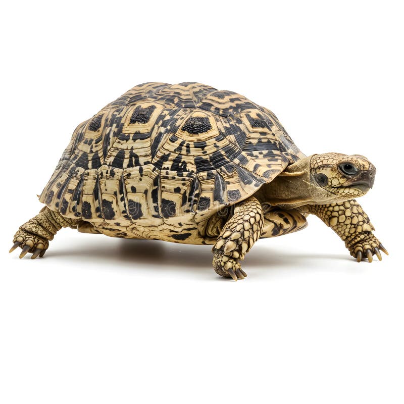 Leopard Tortoise Patterned Shell Walking Isolated White Background ...