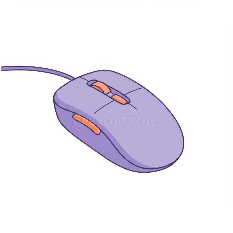 Detailed Purple Computer Mouse with Orange Accents on White Background ...