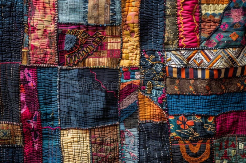 A Detailed Quilt of Various Fabrics, Showcasing an Array of Patterns ...