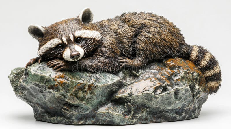 Detailed Raccoon Figurine Resting on a Rock Stock Illustration ...