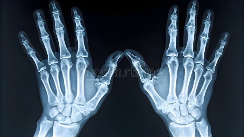 Two Hands X Ray Image Blue Tones Skeletal Structure Stock Illustration ...