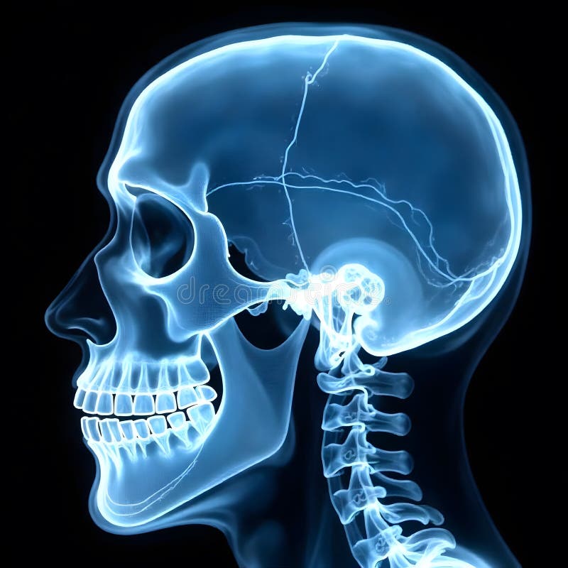 X-Ray Visualization of Human Skull and Cervical Spine Stock ...