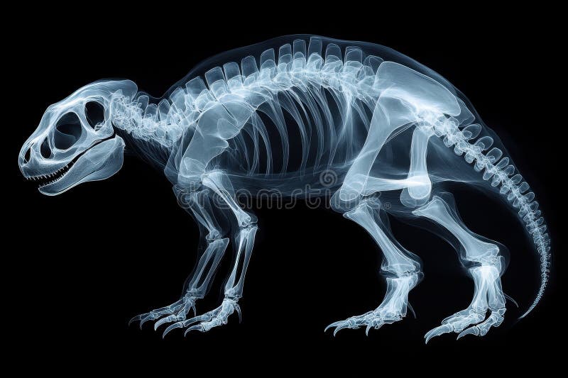 Detailed X-ray View of a Dinosaur Skeleton Highlighting Distinct Bone ...