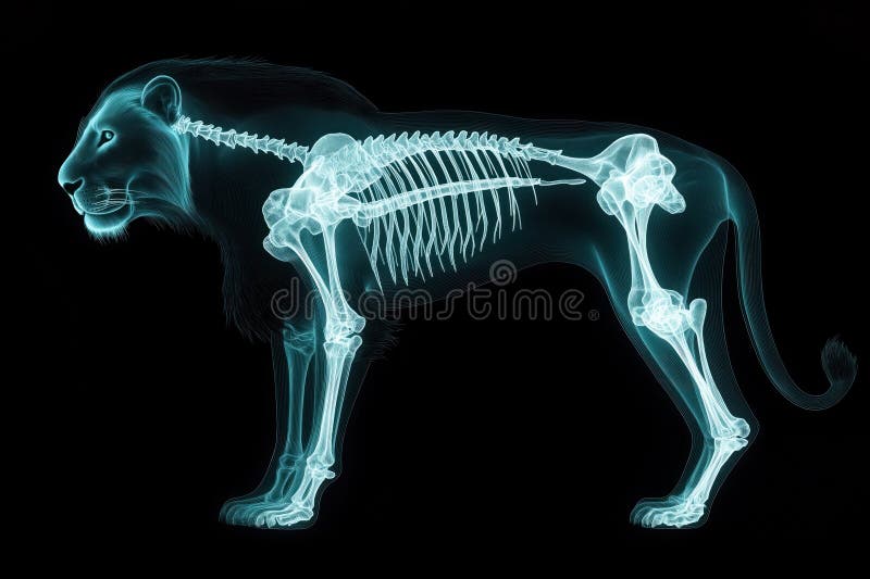 Detailed X-ray Visualisation of Lions Skeleton. Powerful Bone Structure ...