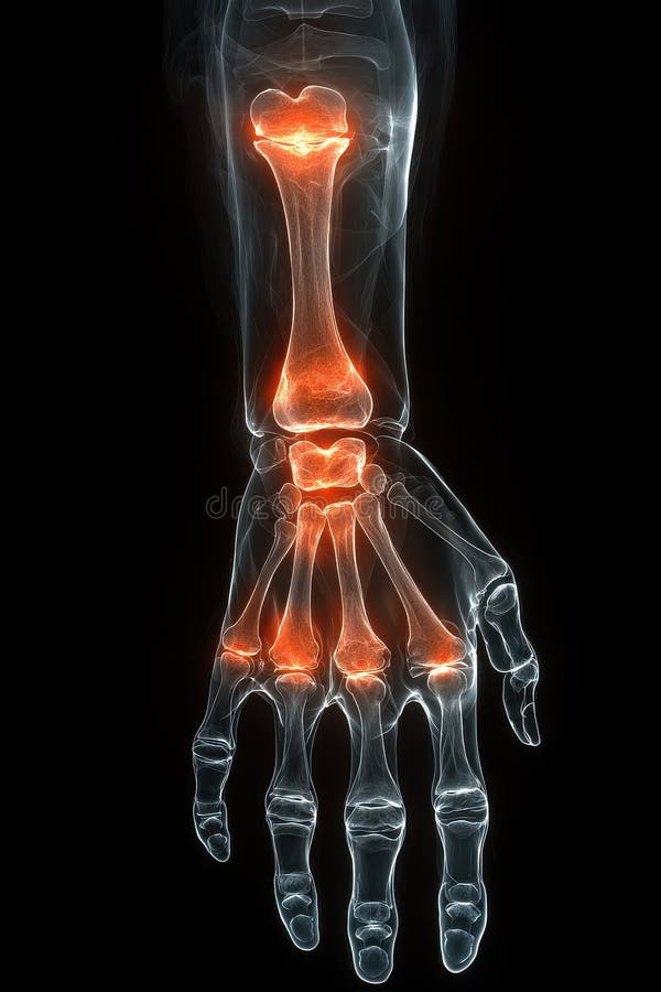 X-ray Image of Human Forearm Showing Highlighted Bones and Joints ...