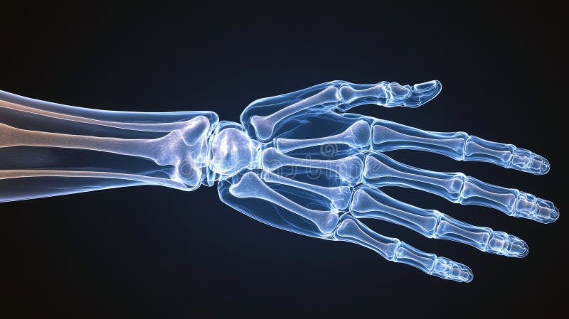A Detailed X-ray Visualization of the Human Hand Anatomy, Emphasizing ...