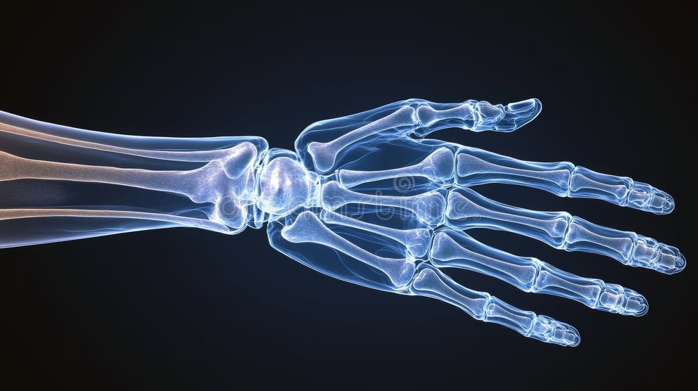 A Detailed X-ray Visualization of the Human Hand Anatomy, Emphasizing ...