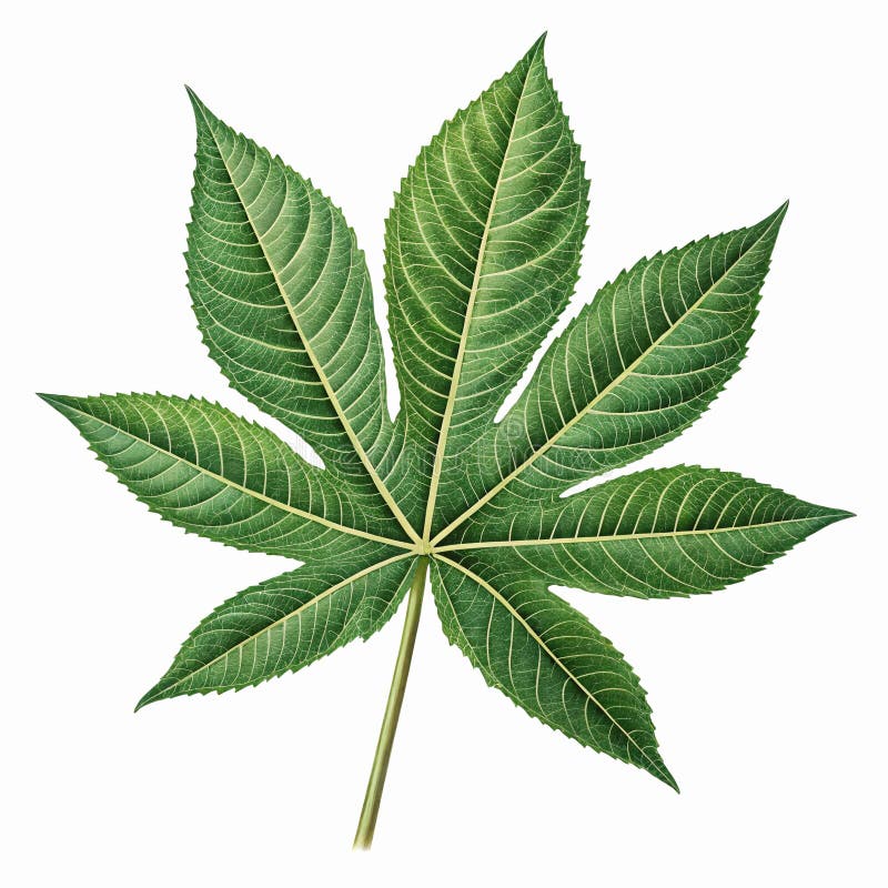 Detailed Realistic Green Castor Bean Leaf Illustration for Botanical ...