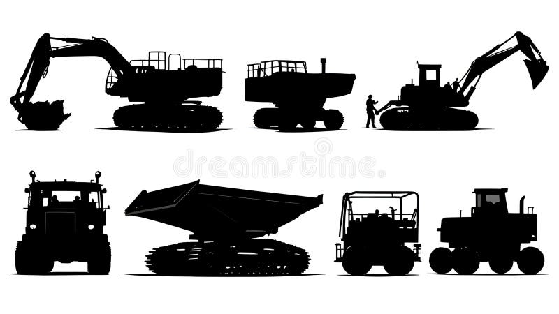 Detailed Realistic Illustration of Black Mining Machines on White Stock ...