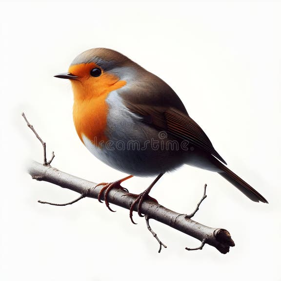 Detailed Realistic Robin Perched on a Thin Bare Twig with Sharp Focus ...