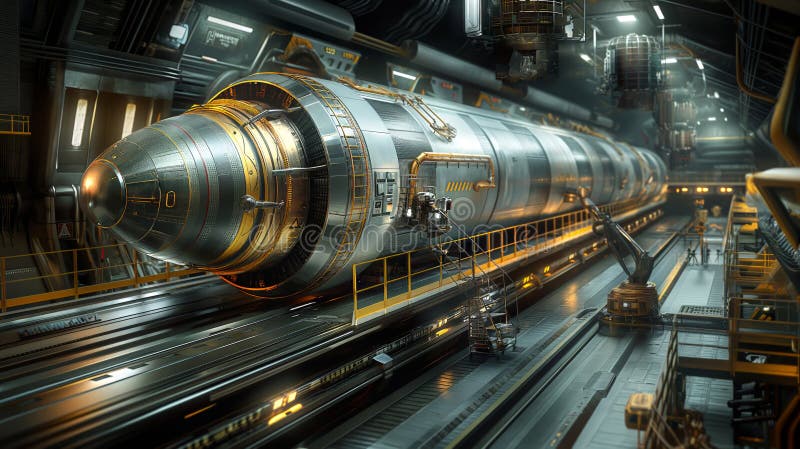 Inside a Futuristic Rocket Assembly Facility with Workers Stock Image ...