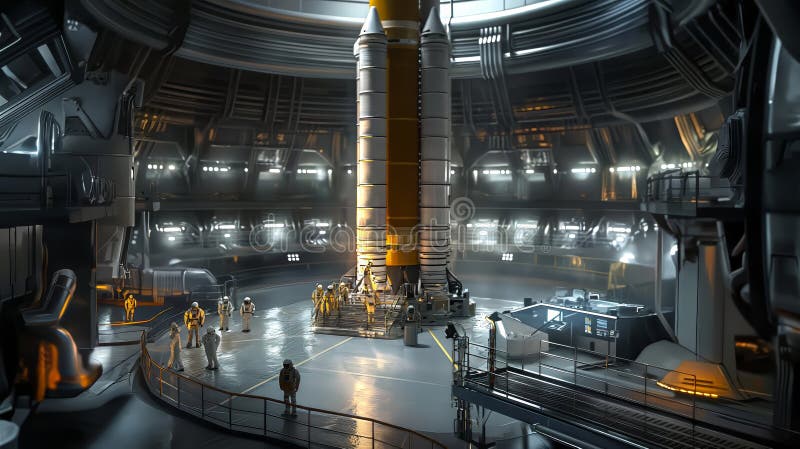 Inside a Futuristic Rocket Assembly Facility Stock Photo - Image of ...