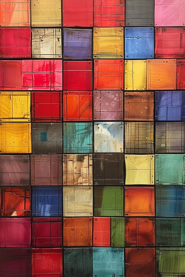 A Detailed Rectangle Art Piece with Brown, Painted Glass in Symmetrical ...