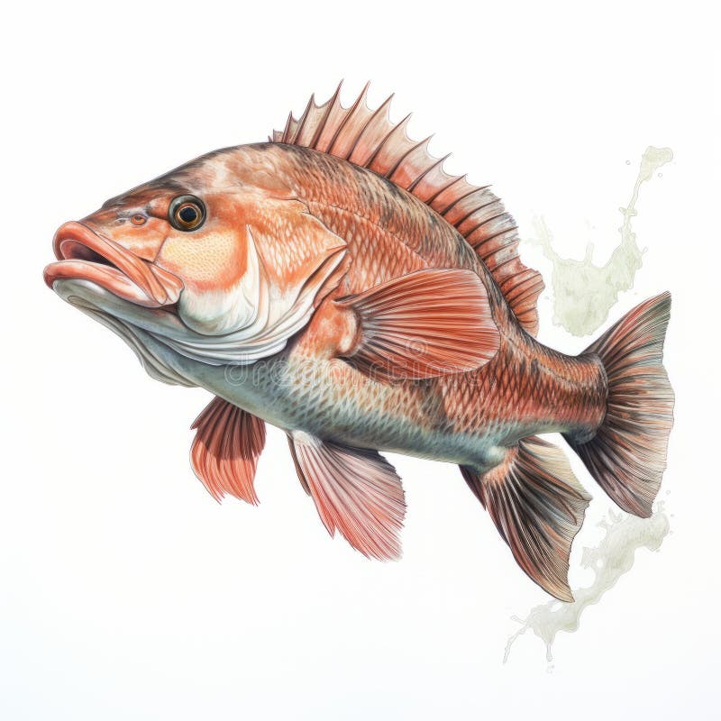 Detailed Redfish Drawing in Liquid Light Emulsion Style Stock ...