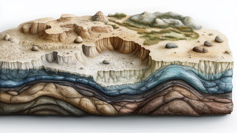 A Detailed Relief Model Showcasing Various Geological Layers and ...