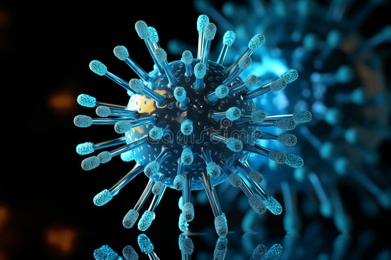 Detailed Render of Corona Virus Particle with Spikes on Dark Background ...