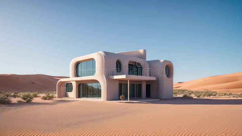 A Detailed Rendering of a Desert House in the Middle of the Desert AI ...