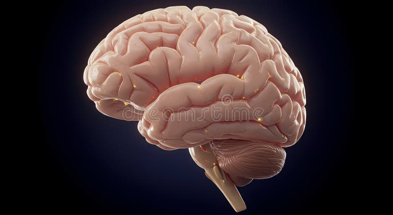 Human Brain Anatomy with Neural Activity on a Dark Background Stock ...