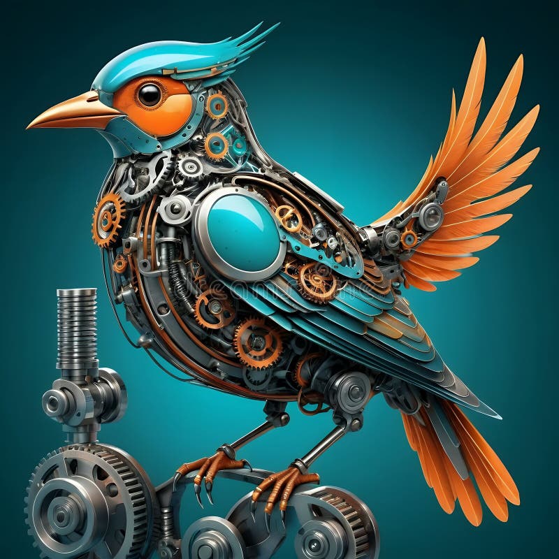 Mechanical Bird Teal Orange Gears Detailed Design Stock Illustration ...