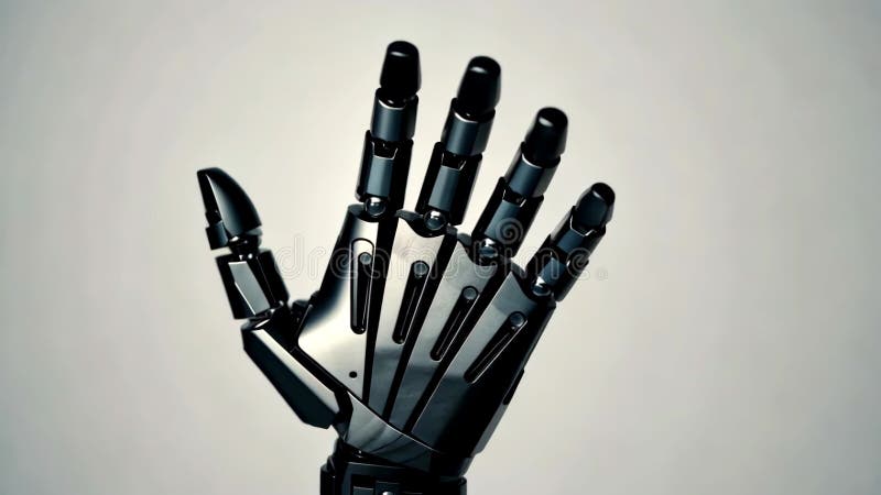 Metallic Robotic Hand with Open Palm on Grey Background for Technology ...