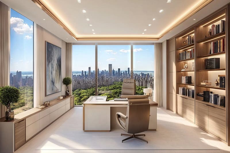 Detailed Rendering of a Modern Office with Large Windows and ...