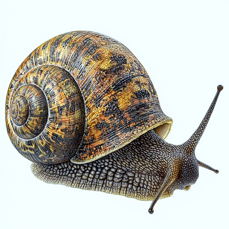 Detailed Rendering of a Garden Snail with Shell and Antennae on a ...