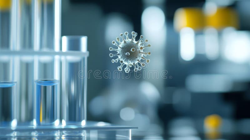 Detailed Rendering of a Virus Cell Suspended in a Lab Environment ...
