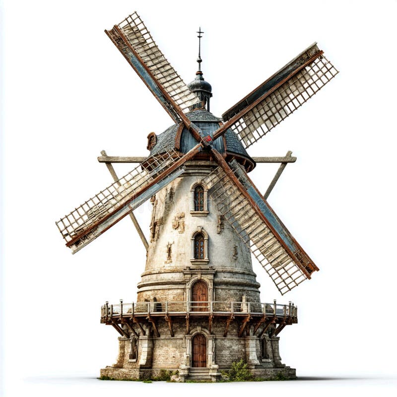 A Detailed Windmill Structure with Blades Against White Stock ...