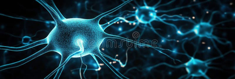 Intricate Blue Neurons Linked by Synapses in a Dark Background ...
