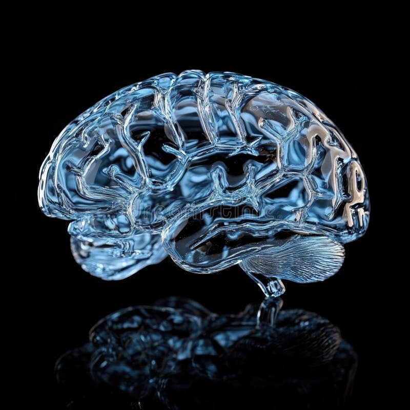 Transparent Glass Brain Model on Black Background Stock Illustration ...