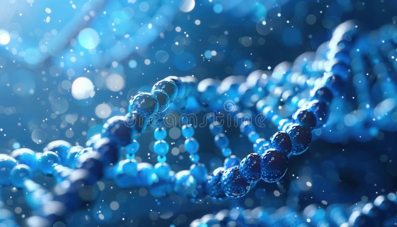 Close-up View of a DNA Double Helix Structure Illuminated by Blue Light ...