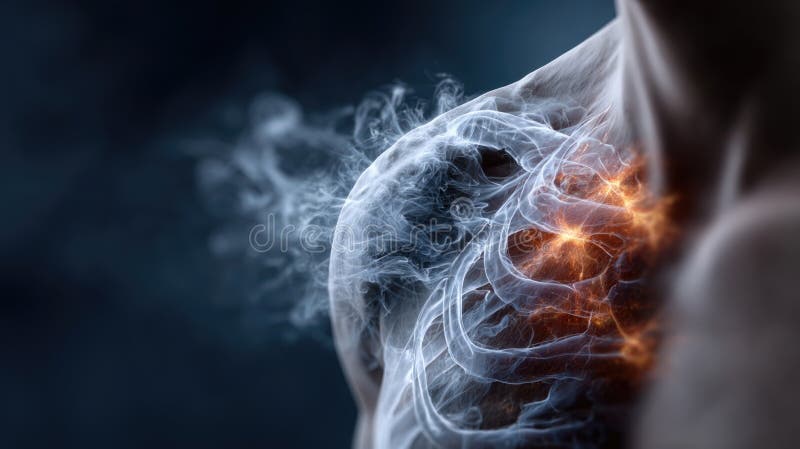 Visualization of Human Anatomy with Thermal Effects on Blue Background ...