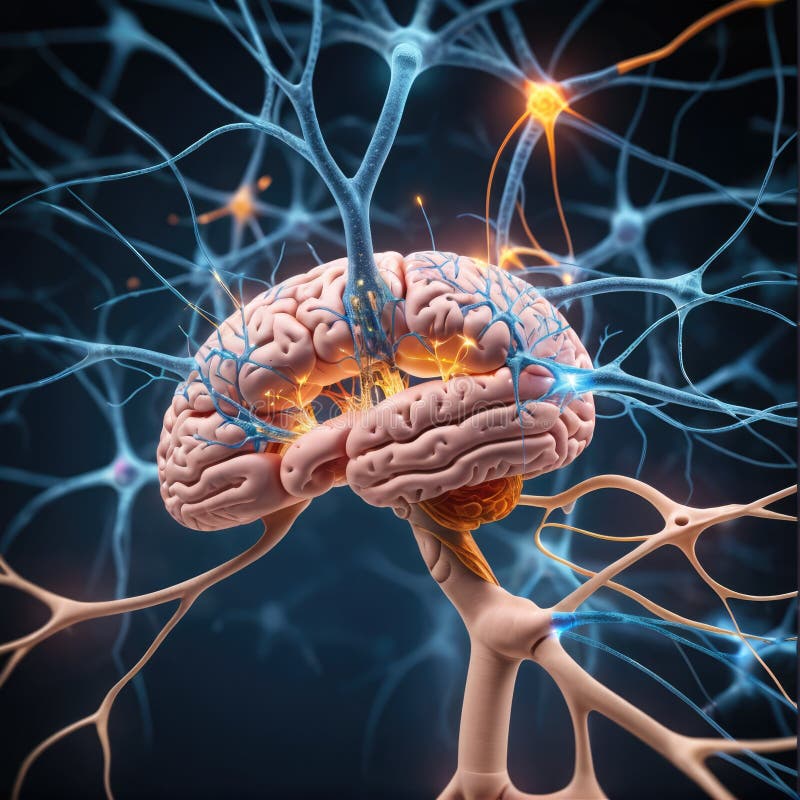 A Detailed Representation of a Human Brain Connected To Neurons ...