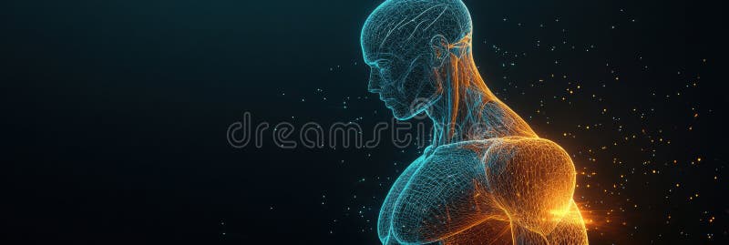 3D Wireframe Mesh of Human Muscle Structure with Glowing Contours ...