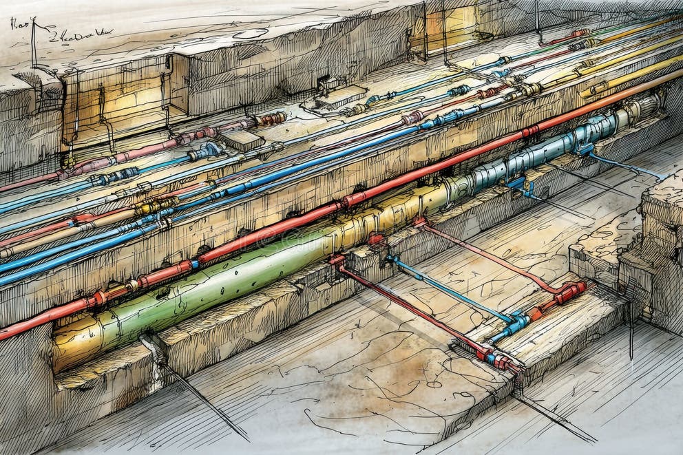 Cross-section of an Underground Fuel System Showcasing Intricate Piping ...