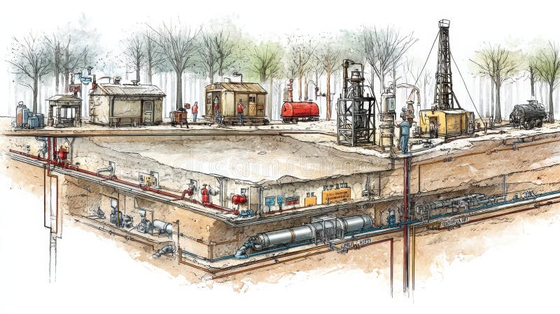 Artistic Cross-Section of an Underground Fuel System Depicting ...