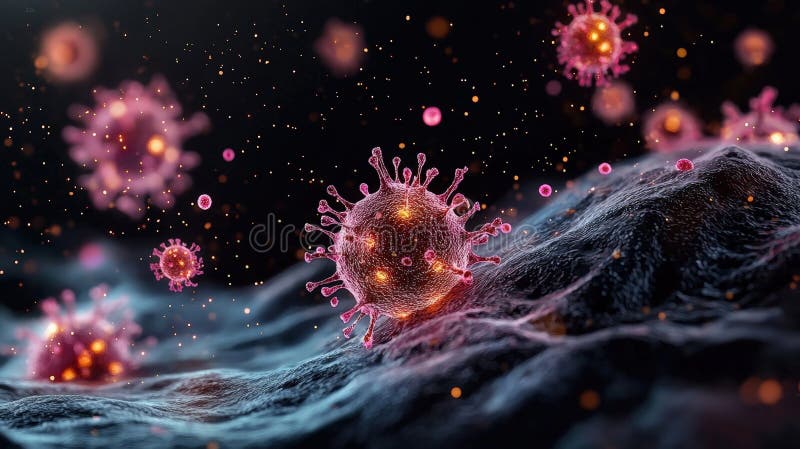 Detailed Representation of a Virus in a Dark Environment Showcasing Its ...