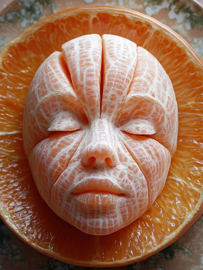 Intricate Artistry of a Womans Face Crafted Entirely from Clementine ...