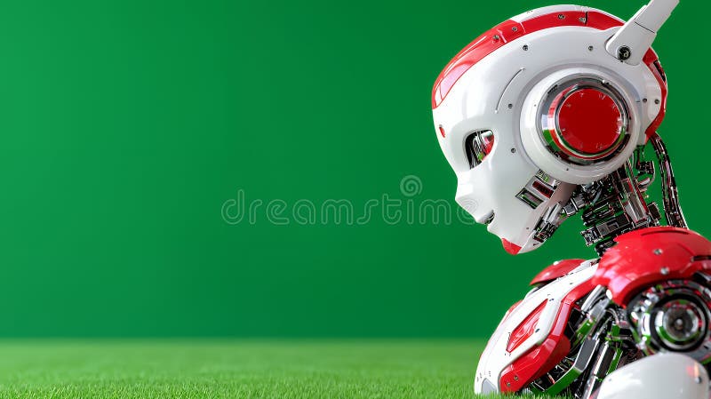 Robot Profile View on Grass with Green Background Design Stock ...